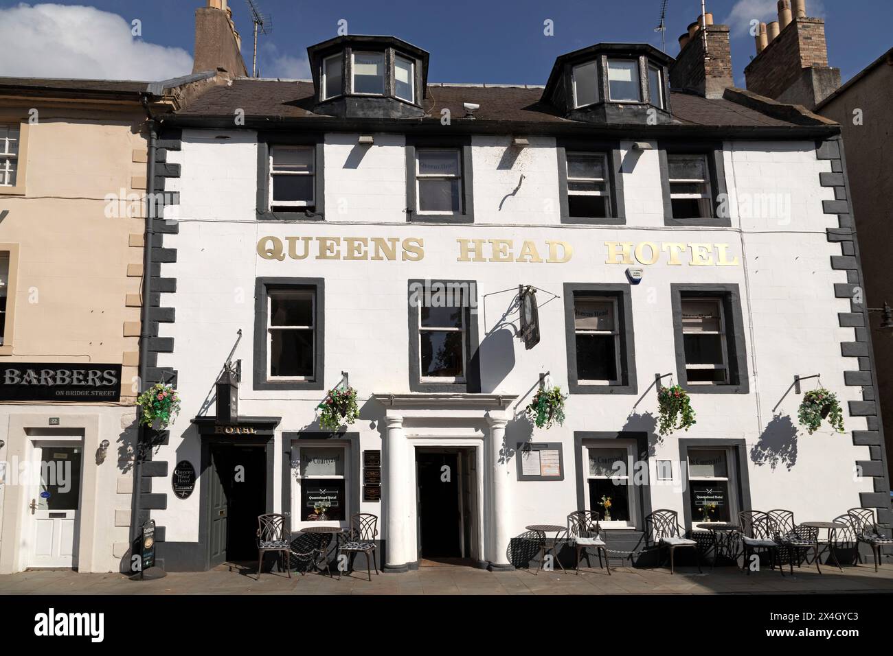 The Queens Head Hotel in Kelso, Scotland. It looks on to Bridge Street ...