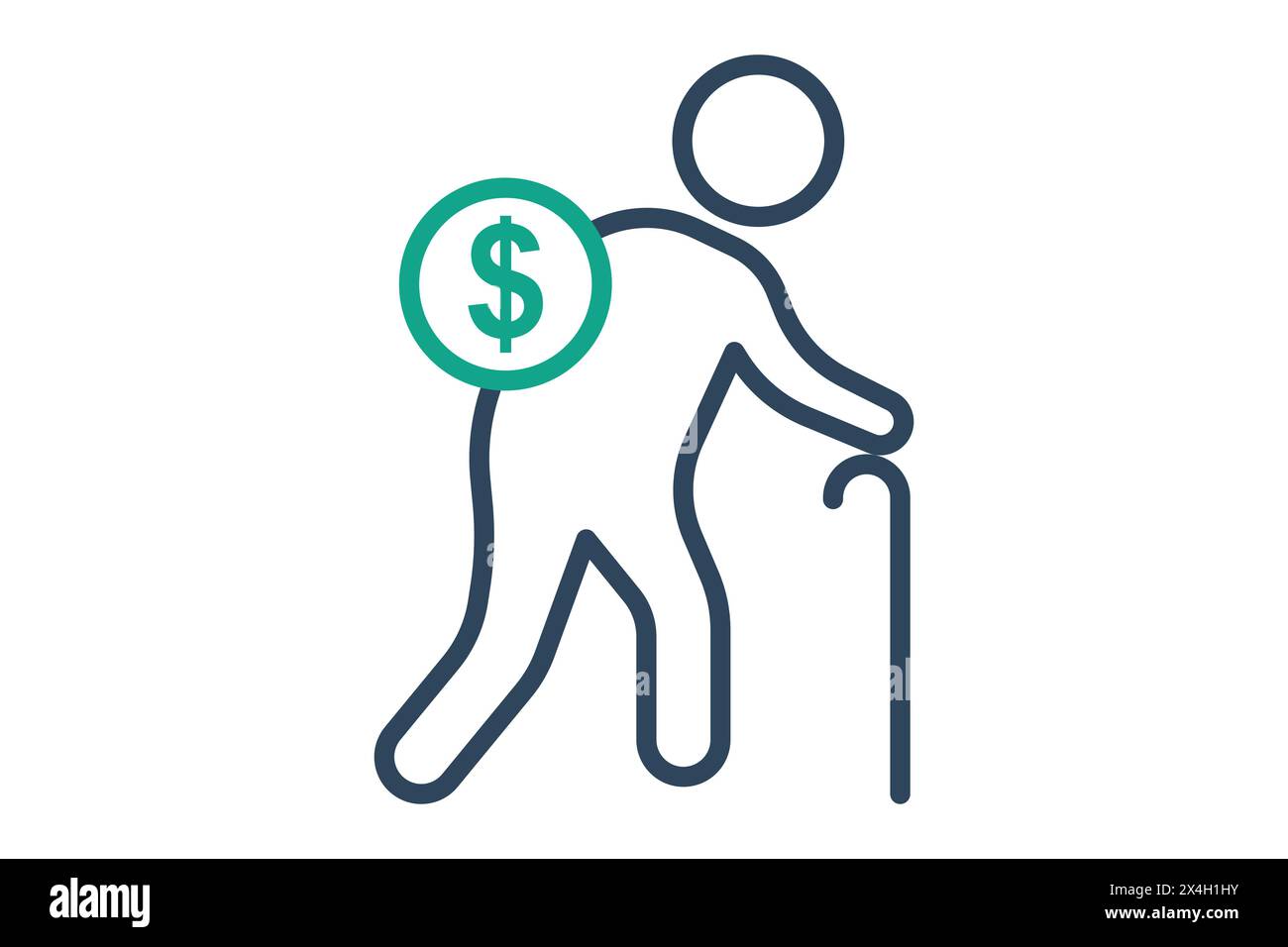 retirement icon. elderly using walking stick with dollar. icon related ...