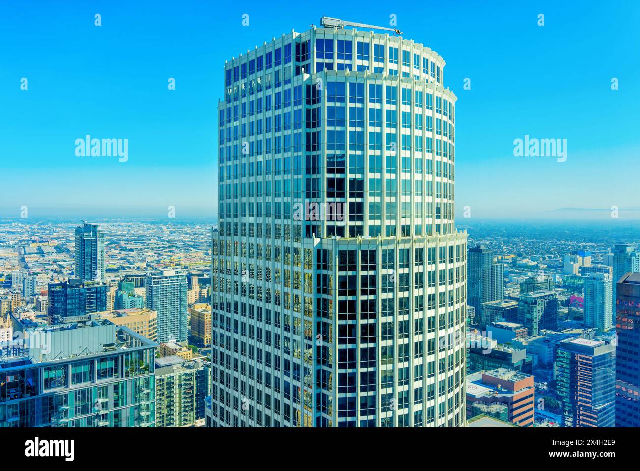 View of the upper floors of a towering skyscraper in the heart of Los ...