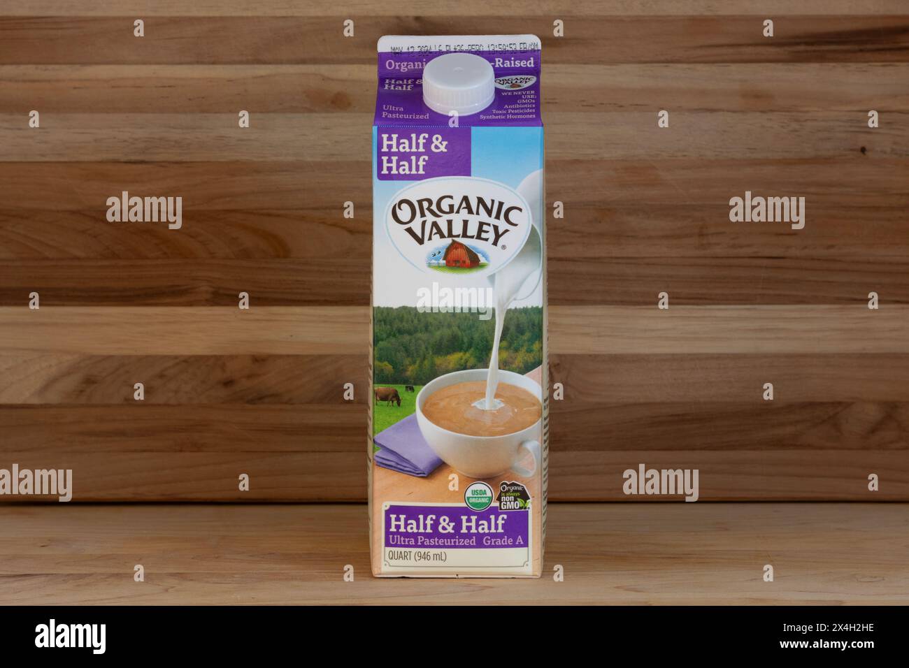 one quart package of Organic Valley brand half and half dairy creamer ...