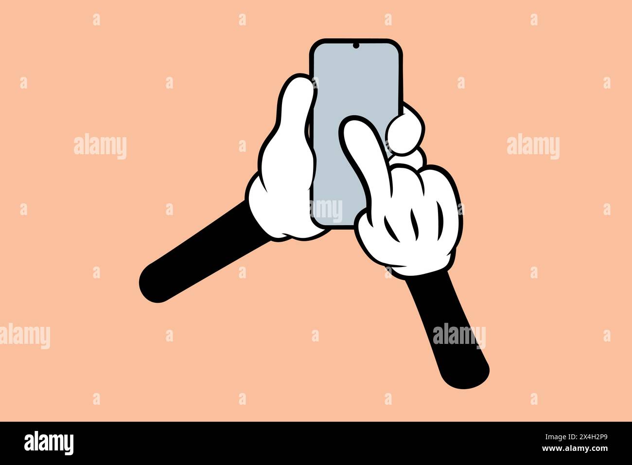 Mobile phone in the hands. Cartoon hands holding smartphone and taping ...