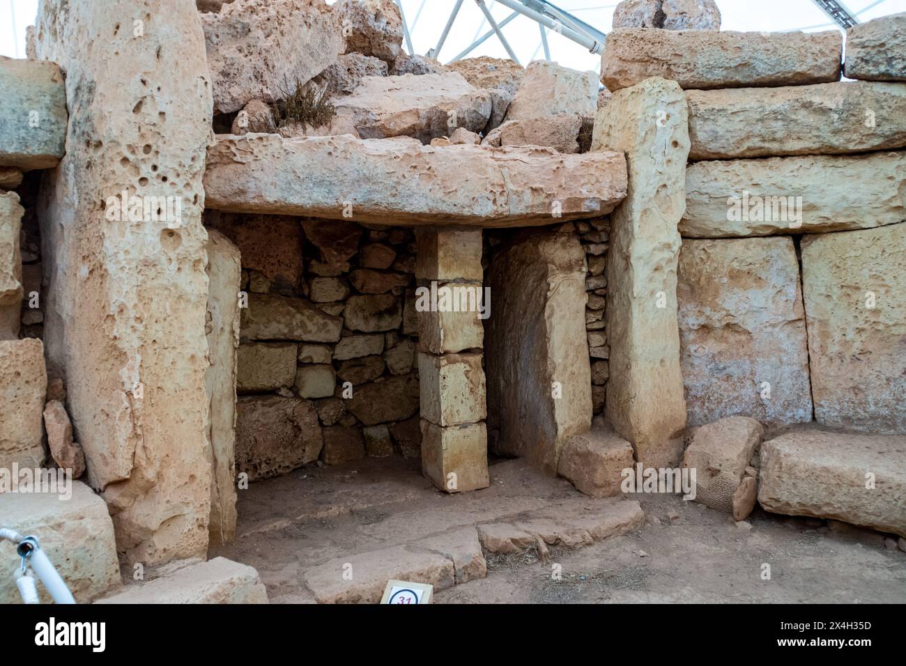 Qrendi, Malta - April 2nd 2019: The megalithic Mnajdra temple which ...