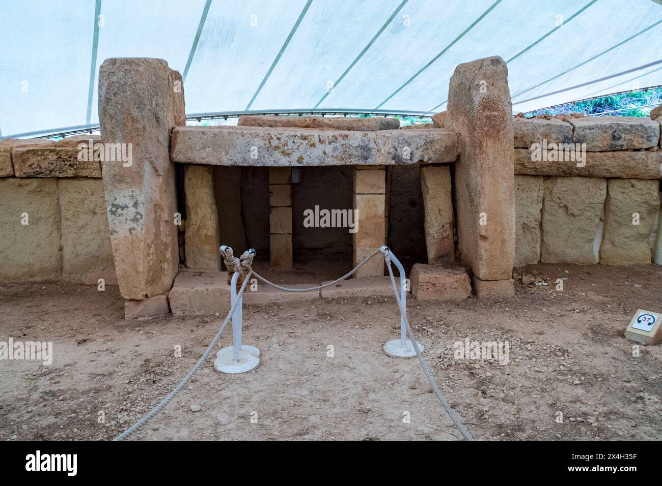 Qrendi, Malta - April 2nd 2019: The megalithic Mnajdra temple which ...