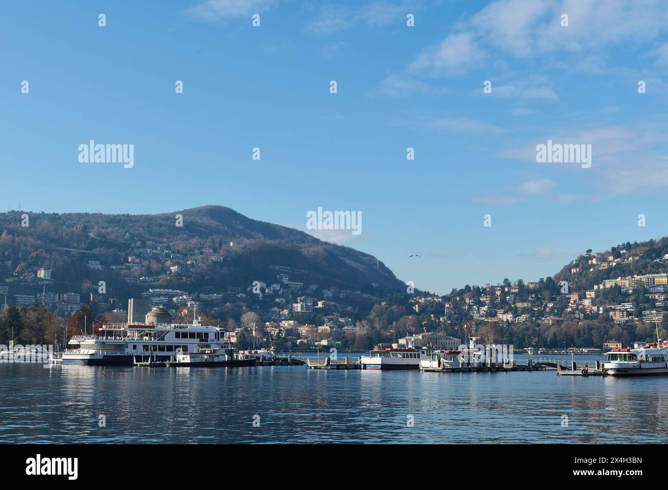 Beautiful view of floating boats and ships reflecting in the clean ...