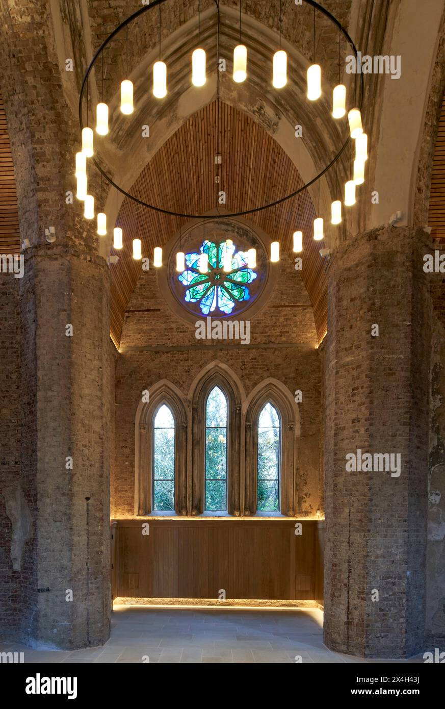 Gothic arches of windows and interior. Abney Park Chapel, London ...