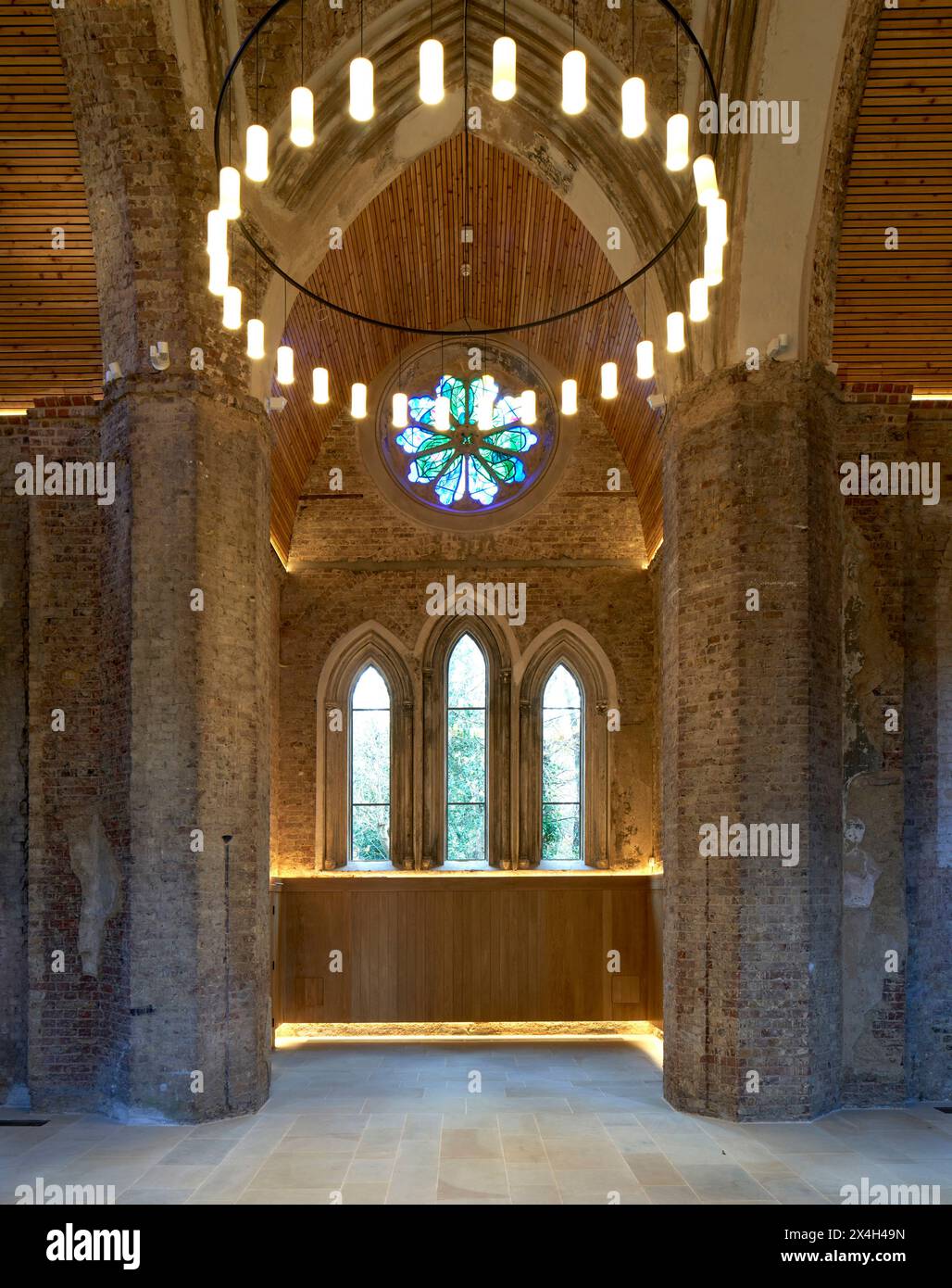 Gothic arches of windows and interior. Abney Park Chapel, London ...