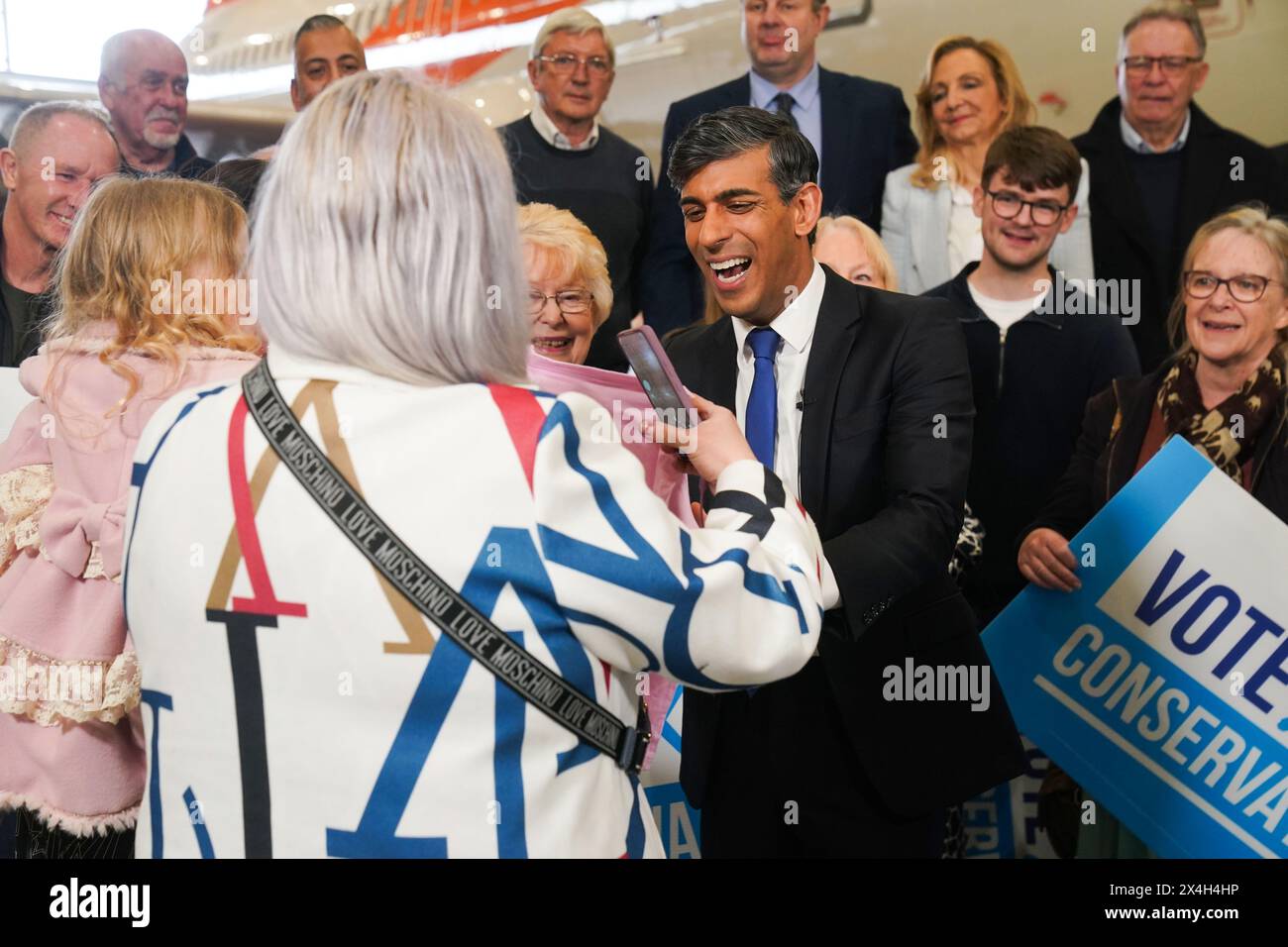 Prime Minister Rishi Sunak greets supporters in Teesside celebrating ...