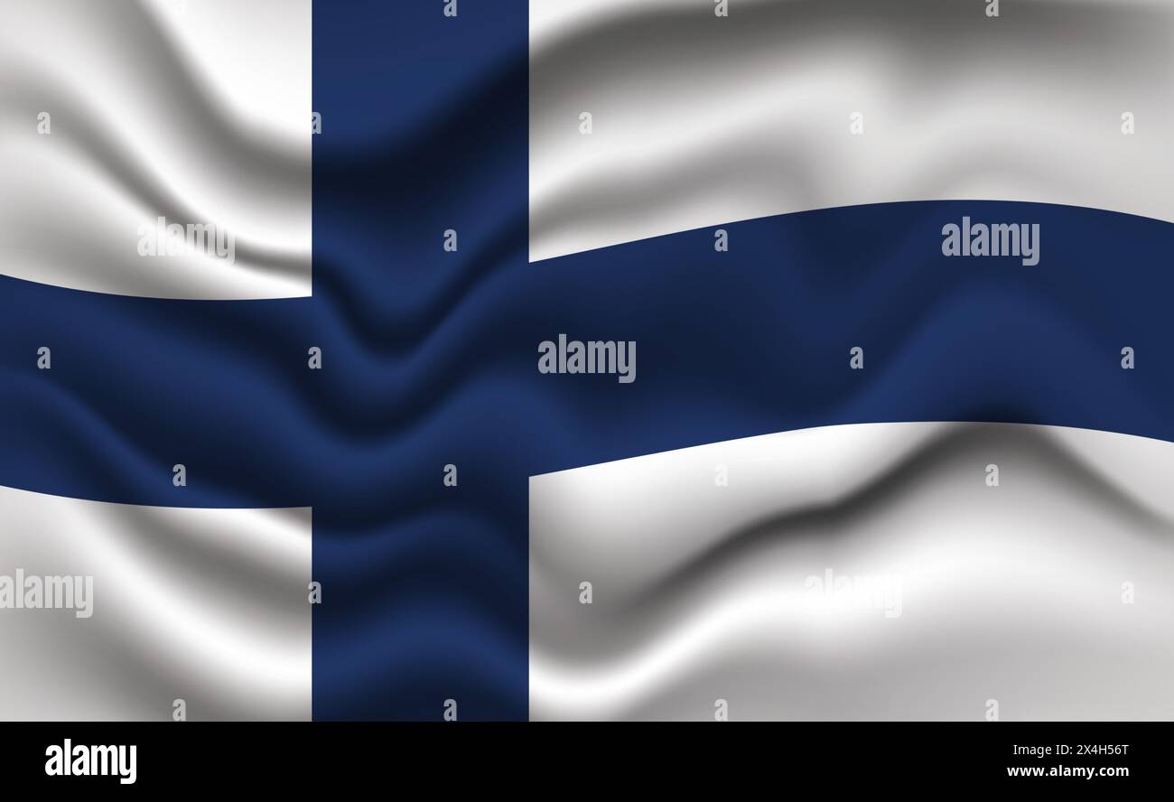 Waving Finnish Flag 3D Illustration. The National Flag of Finland Stock ...