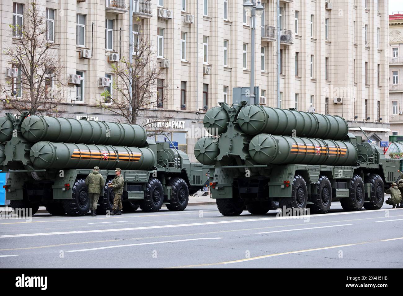 Russian S-400 Triumph anti-aircraft missile system on Tverskaya street during a rehearsal of the ...