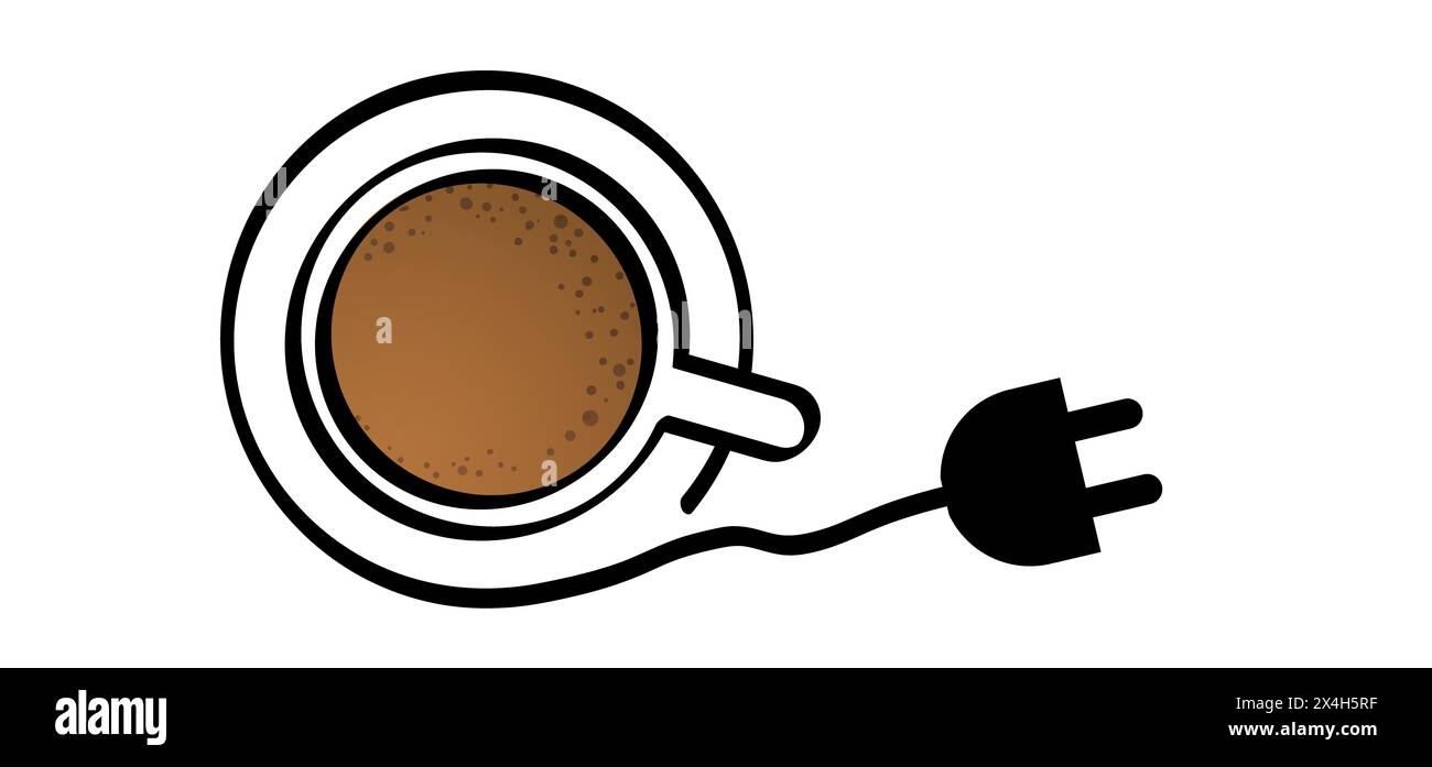 Hot coffee charge, loading indicator and plug. Mug with battery charge ...