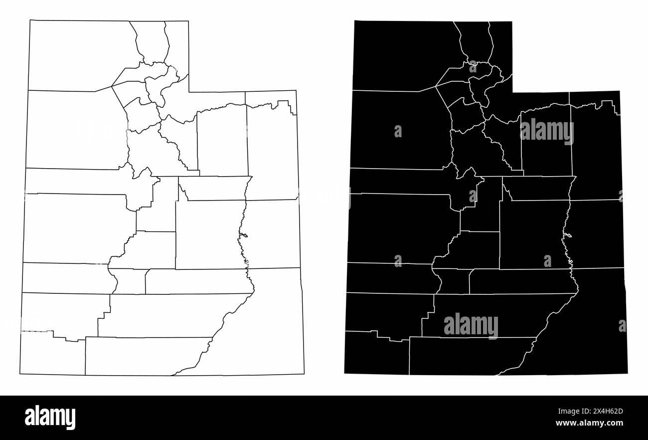 The black and white administrative maps of Utah State, USA Stock Vector ...