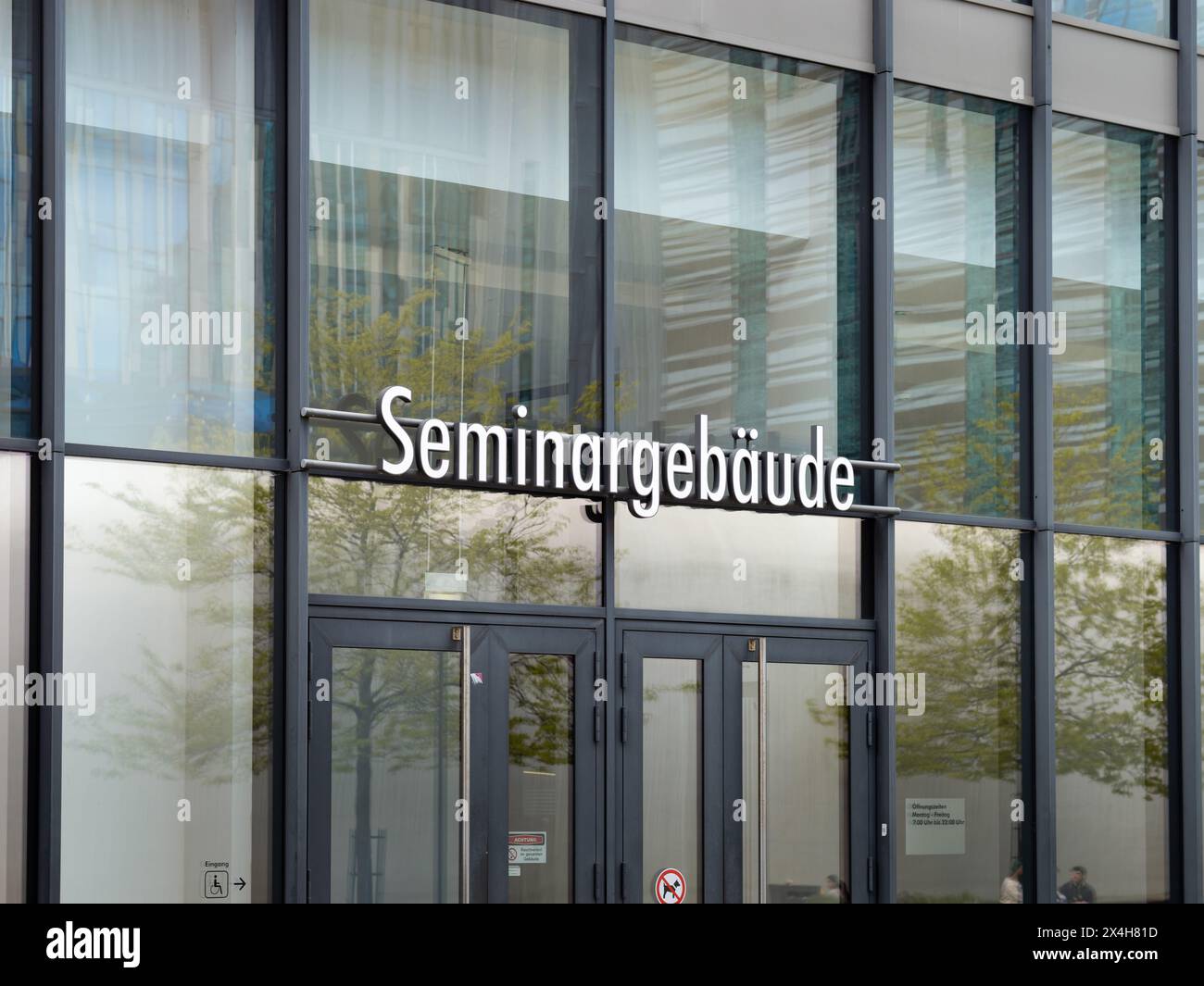 Seminargebäude (seminar building) name on the entrance. Exterior of a ...