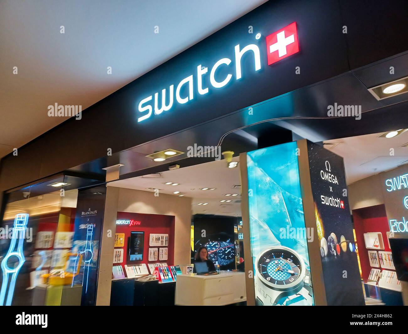 Toronto, ON, Canada – January 25, 2024: View at the Swatch company sign ...