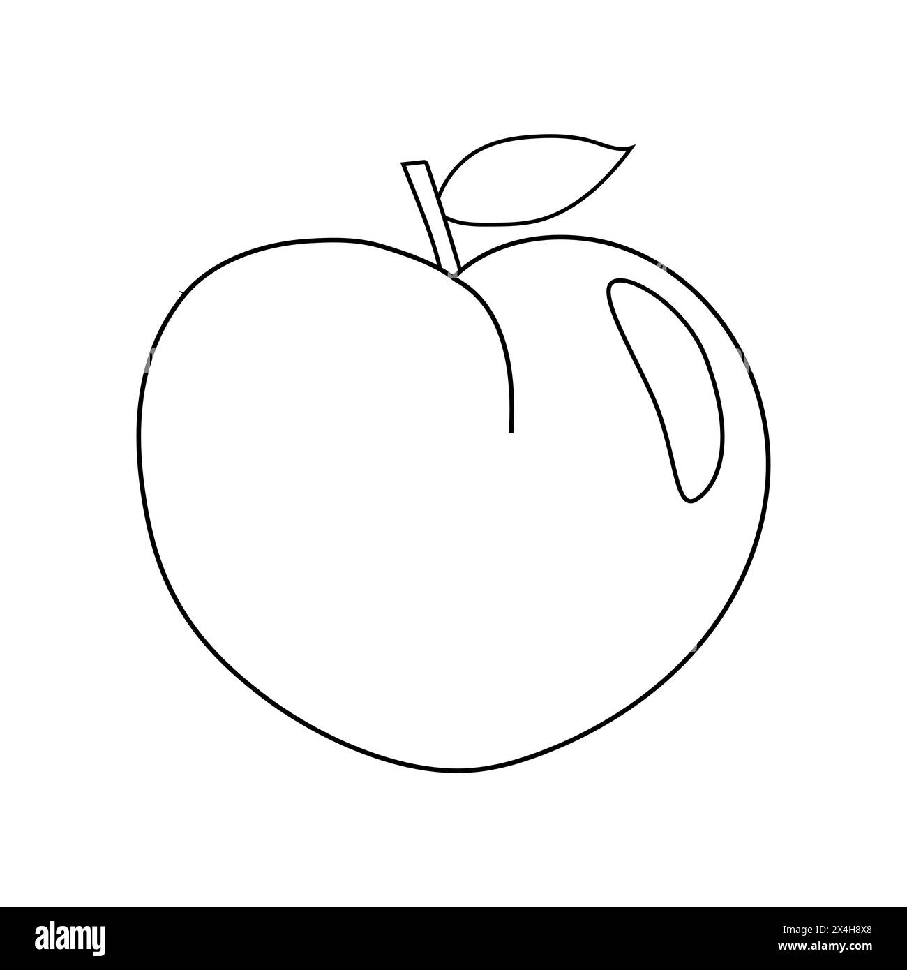 Ripe peach fruit with leaf, doodle style vector outline illustration ...