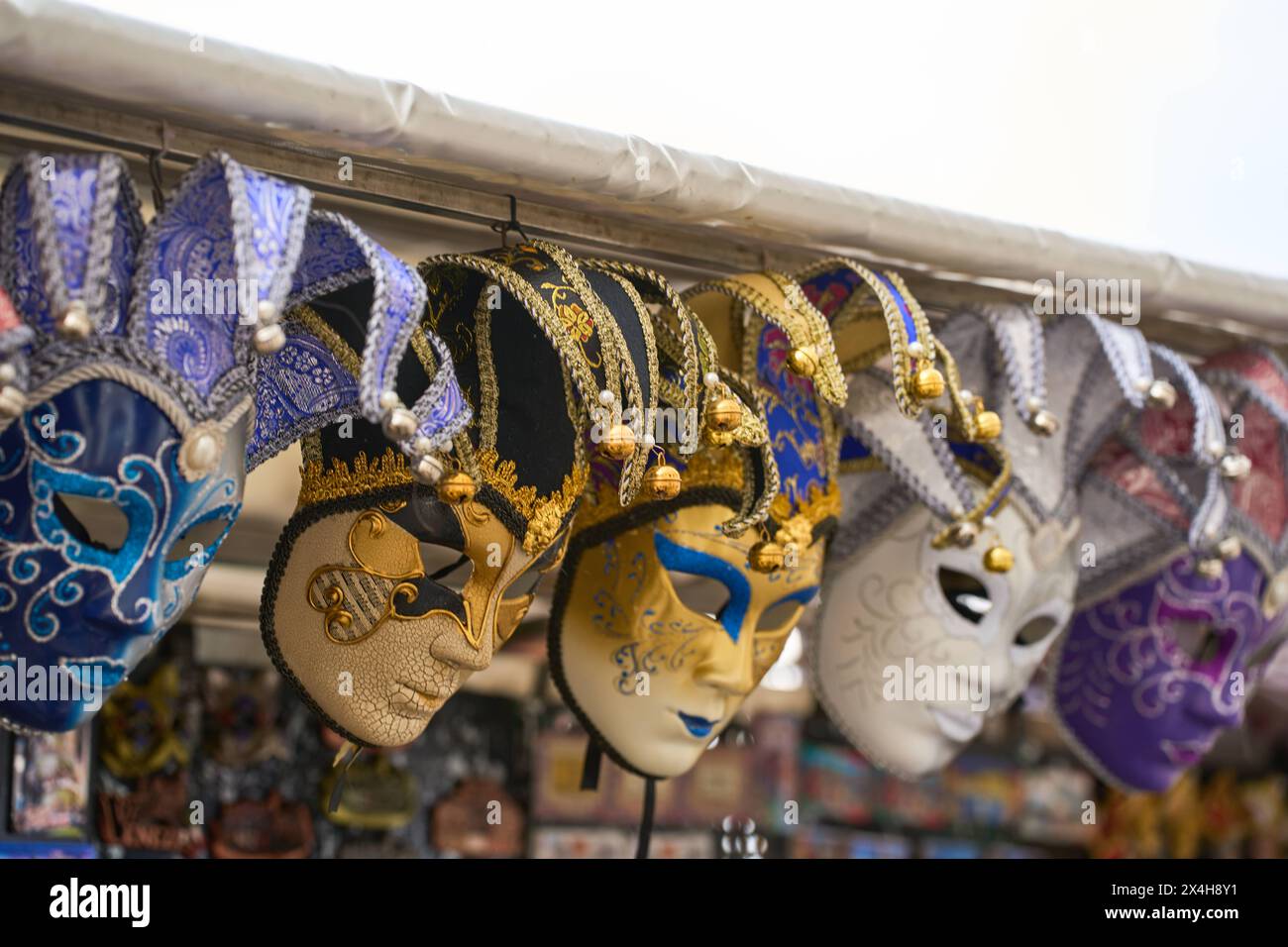 Venice, Italy - 3 May 2024: Venetian masks at a stall in Venice in ...