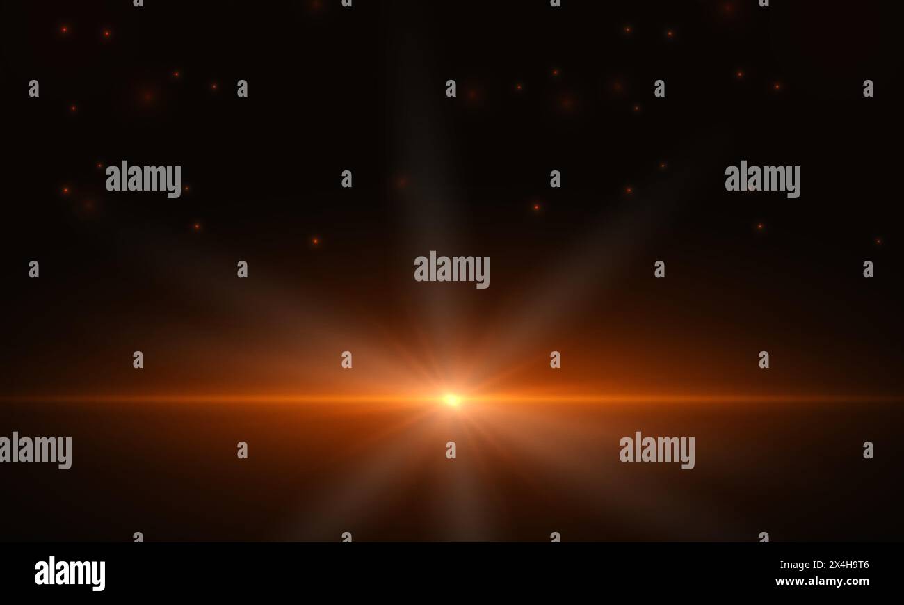 Dark abstract cosmic background with light flare and bright rays of ...