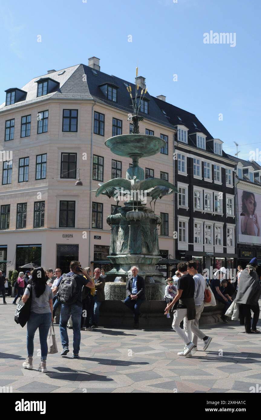 Copenhagen, Denmark /03 May 2024/.Stork fountain on amager torv on ...