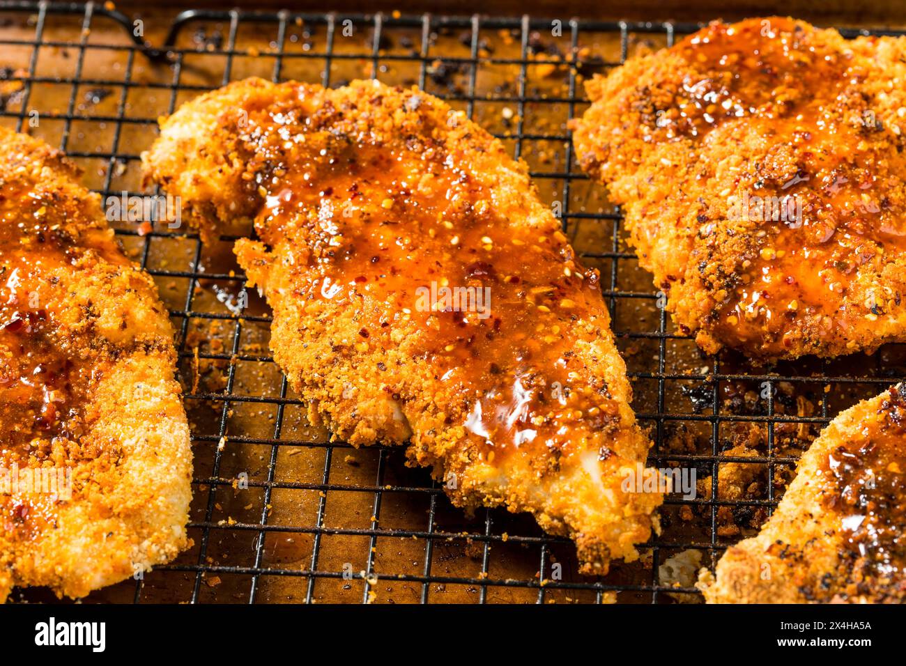 Homemade Hot Honey Chili Crisp Fried Chicken with Spices Stock Photo ...