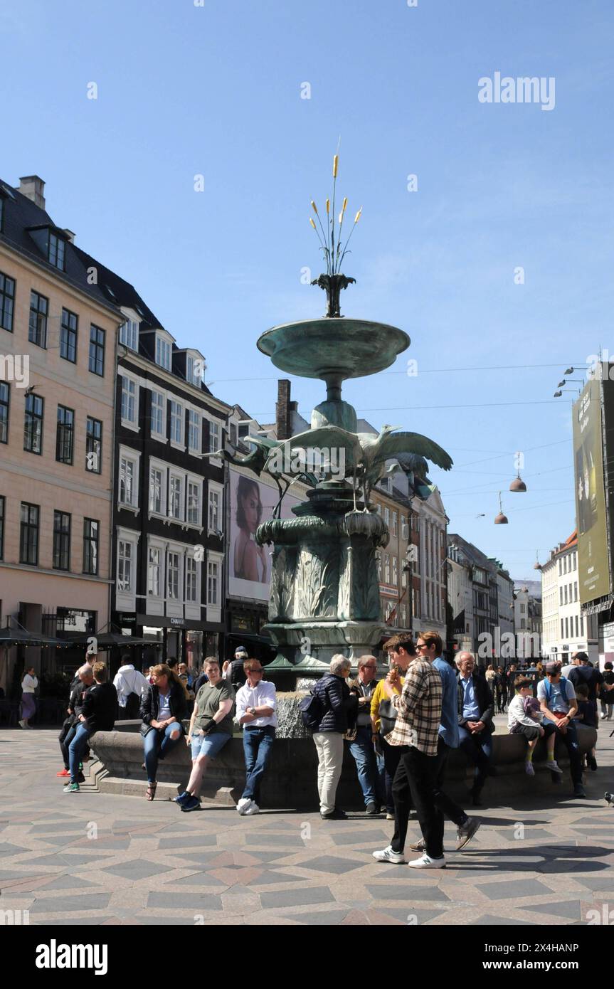 Copenhagen, Denmark /03 May 2024/.Stork fountain on amager torv on ...