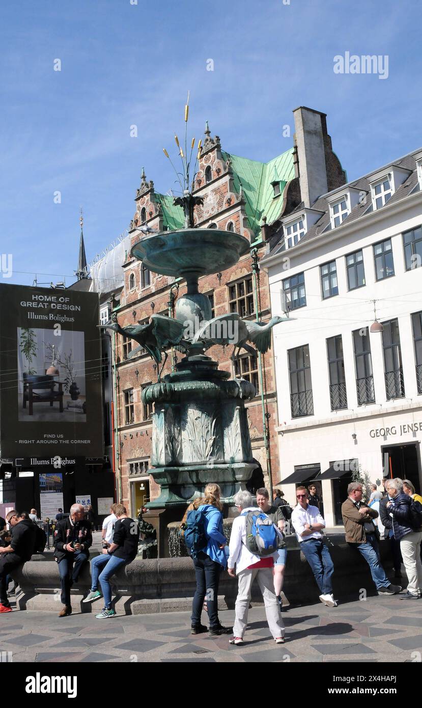 Copenhagen, Denmark /03 May 2024/.Stork fountain on amager torv on ...