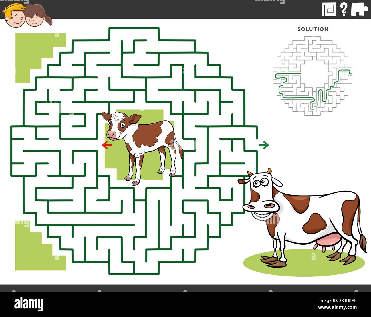 Cartoon illustration of educational maze puzzle game for children with ...