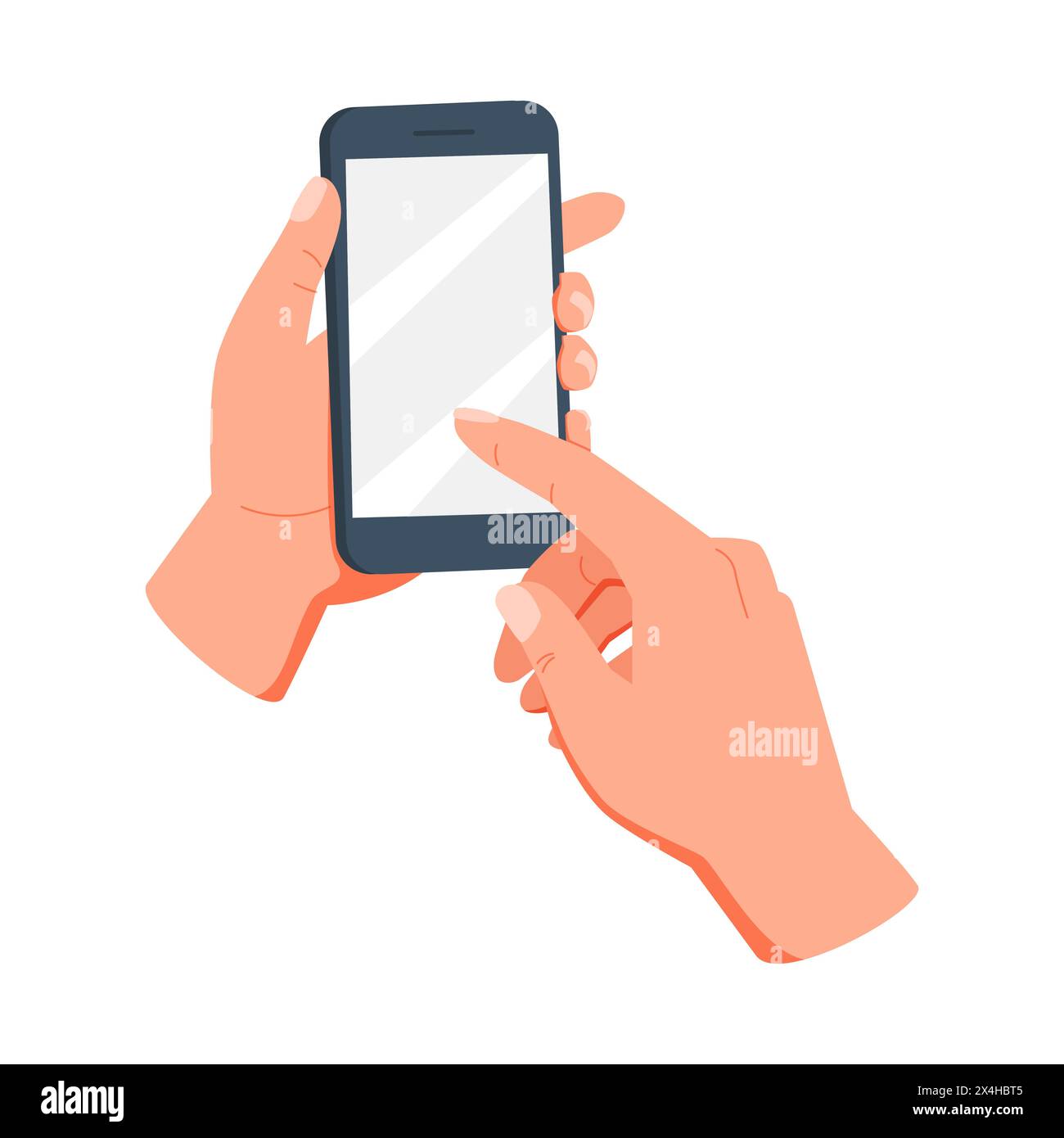 Hand holding a mobile phone with blank screen on white background ...