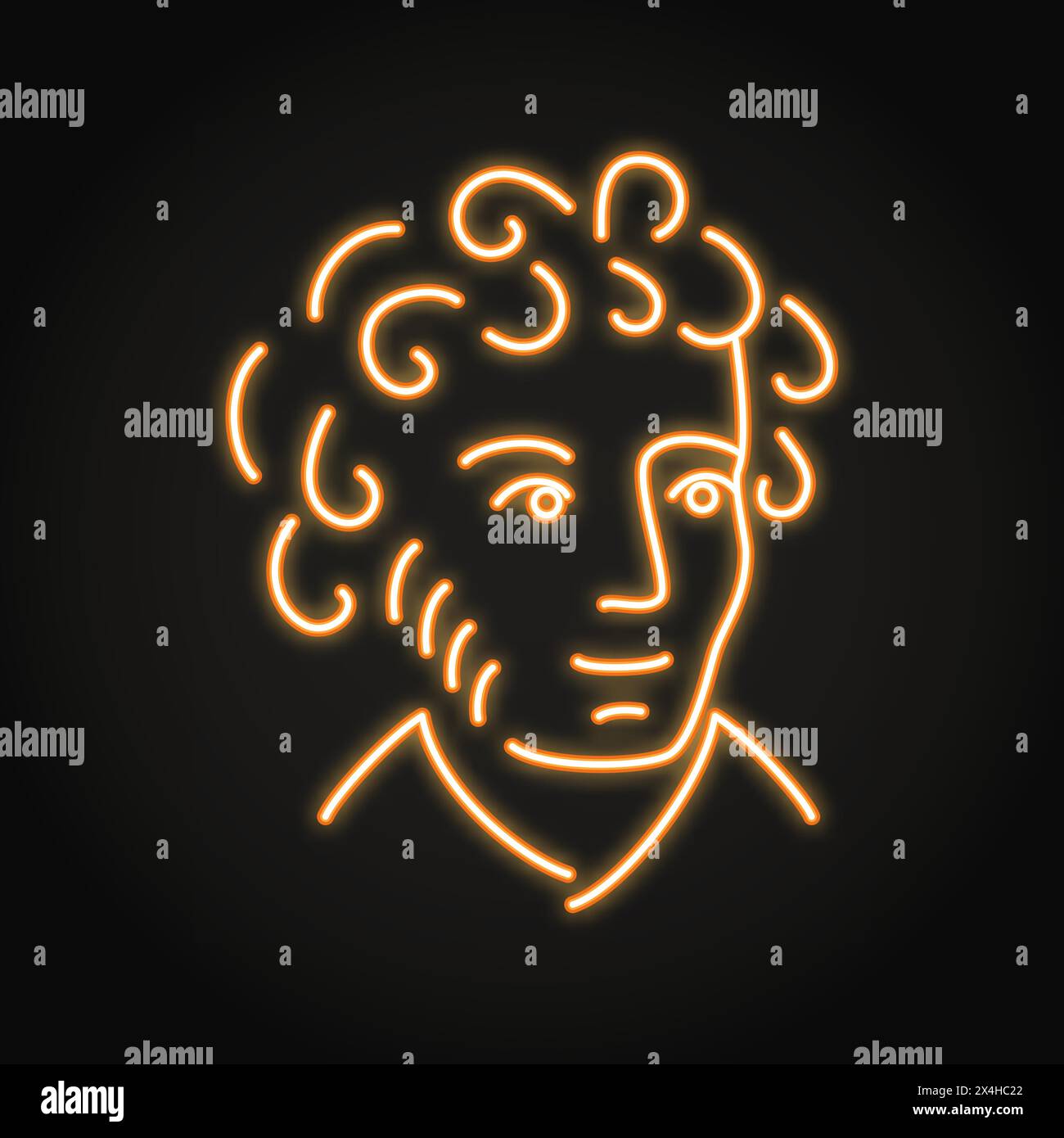 Great Russian poet Alexander Pushkin neon icon. Vector illustration ...