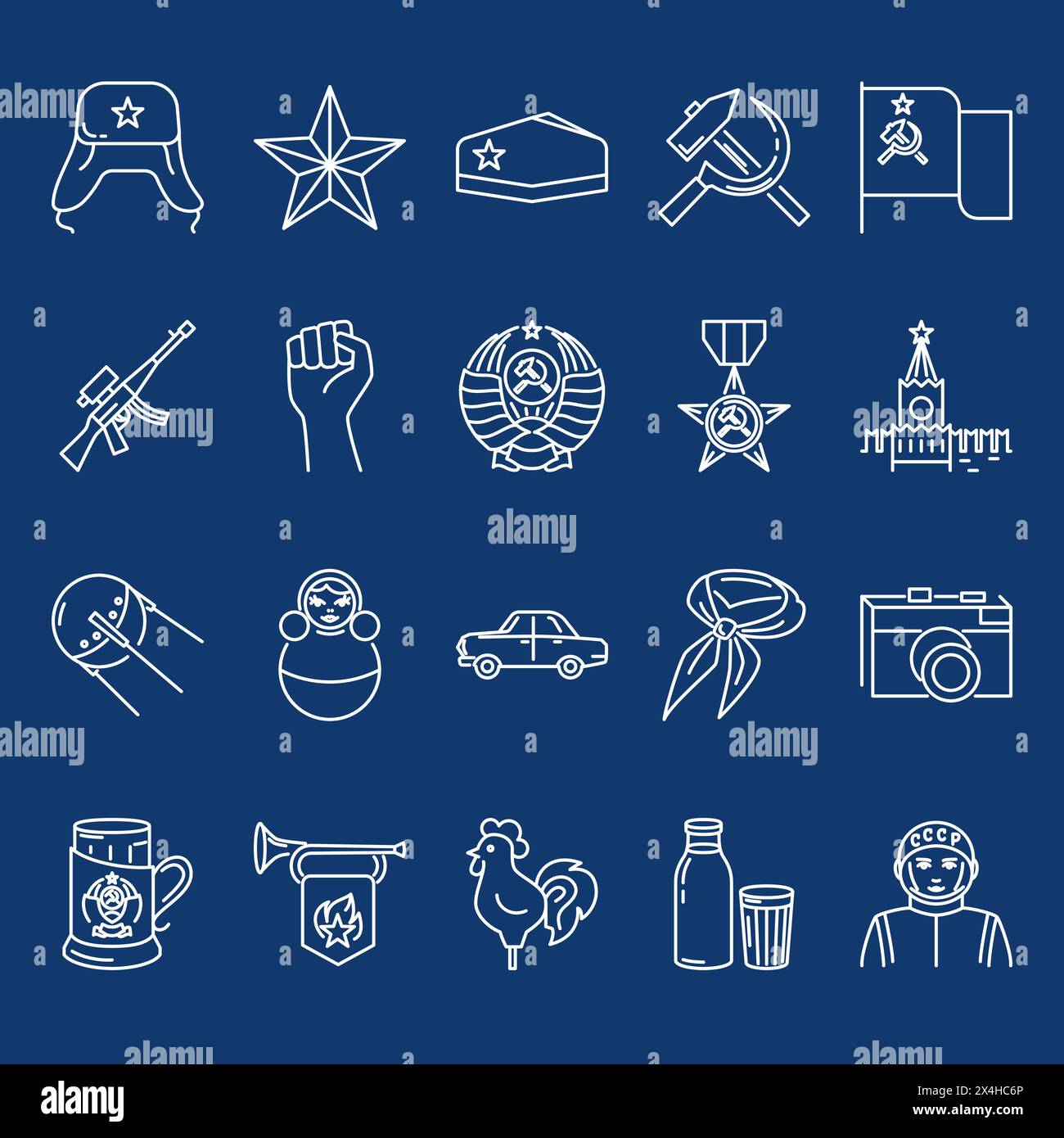 USSR icon set in line style. Communism symbols. Vector illustration ...