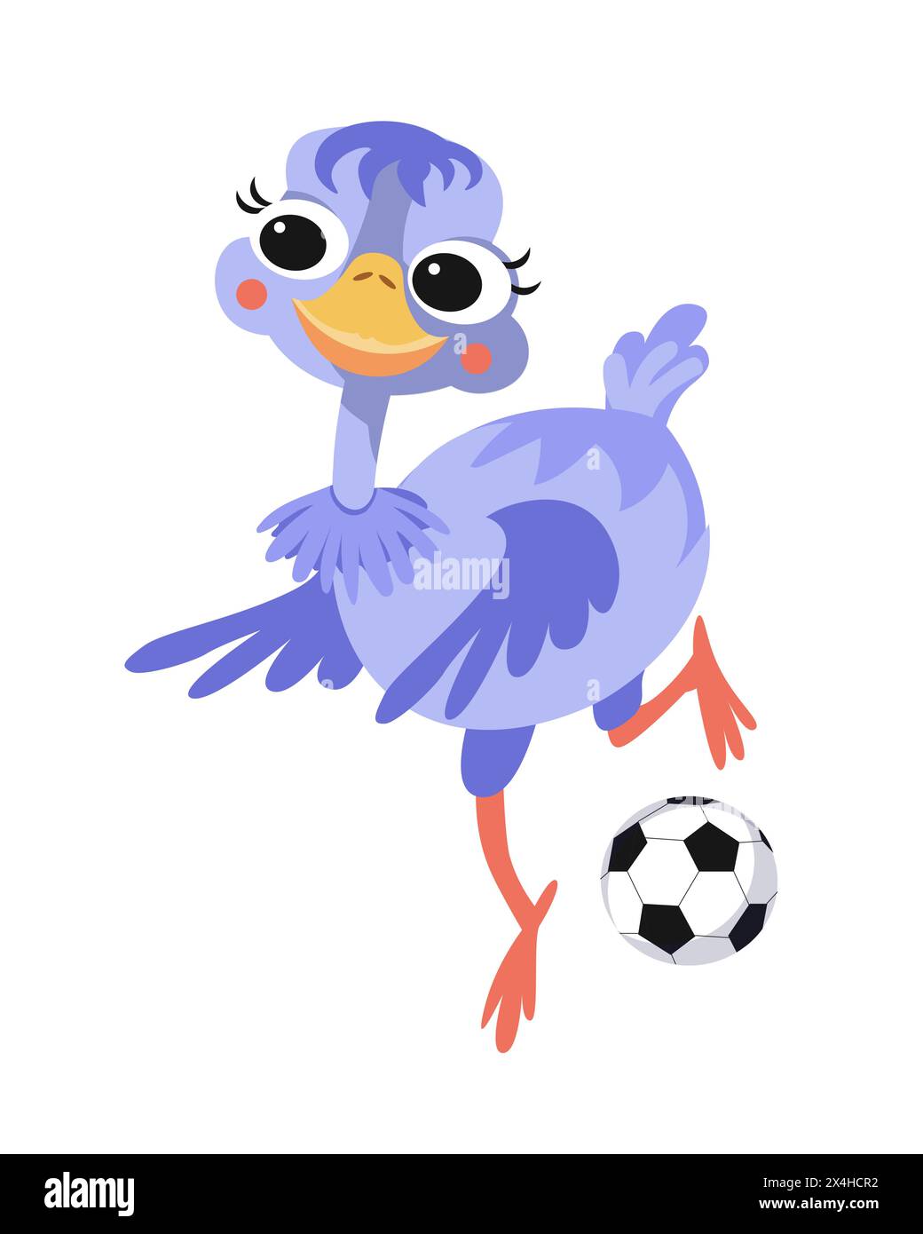 Cute ostrich playing soccer. Sports ball. Vector cartoon isolated ...