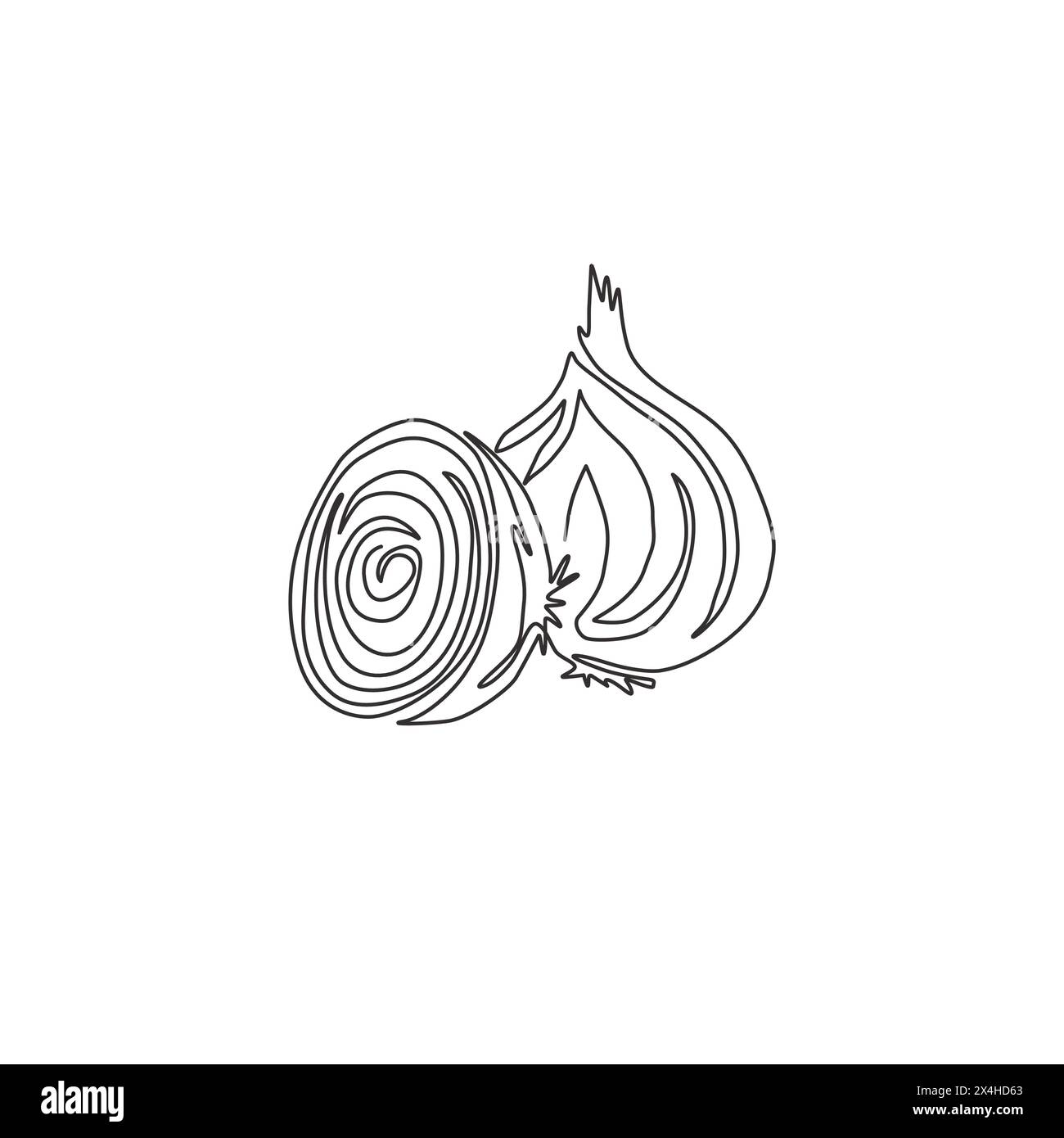 One continuous line drawing of whole sliced healthy organic onion for ...