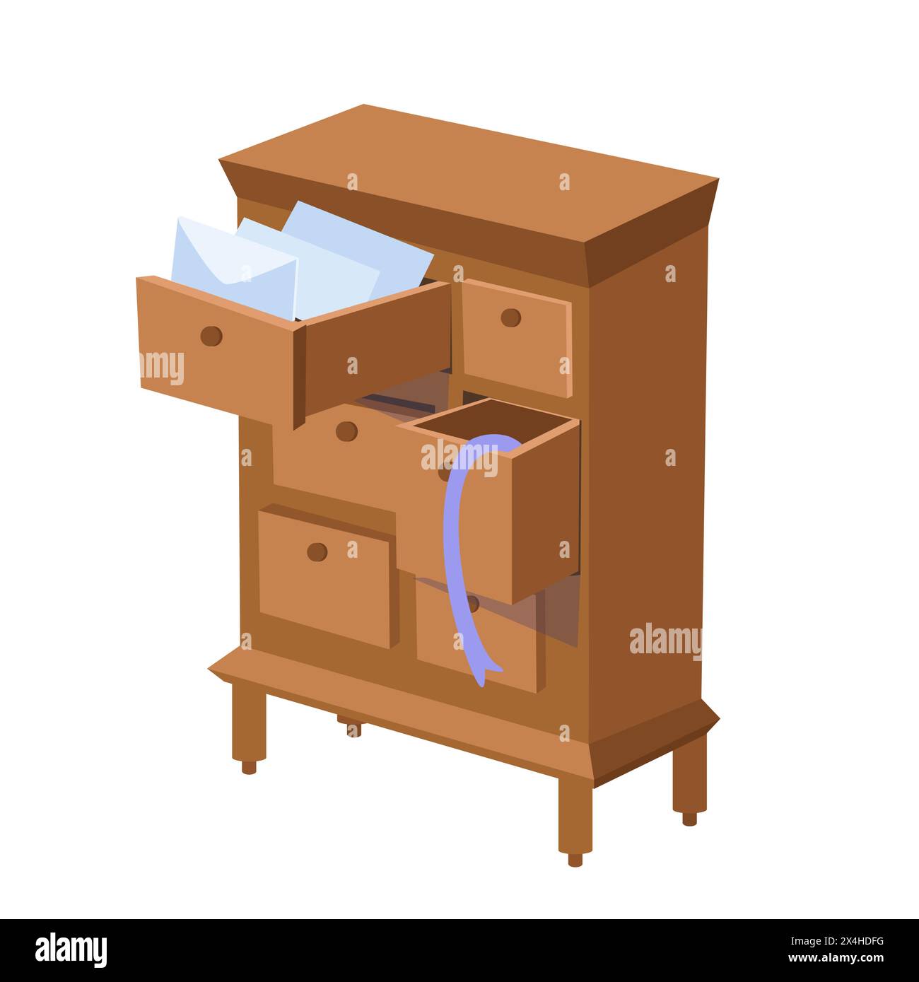 Wooden brown cupboard with drawers. Vector cartoon illustration ...
