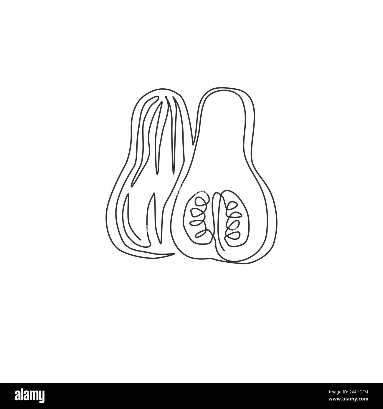One single line drawing of whole and sliced healthy organic butternut ...