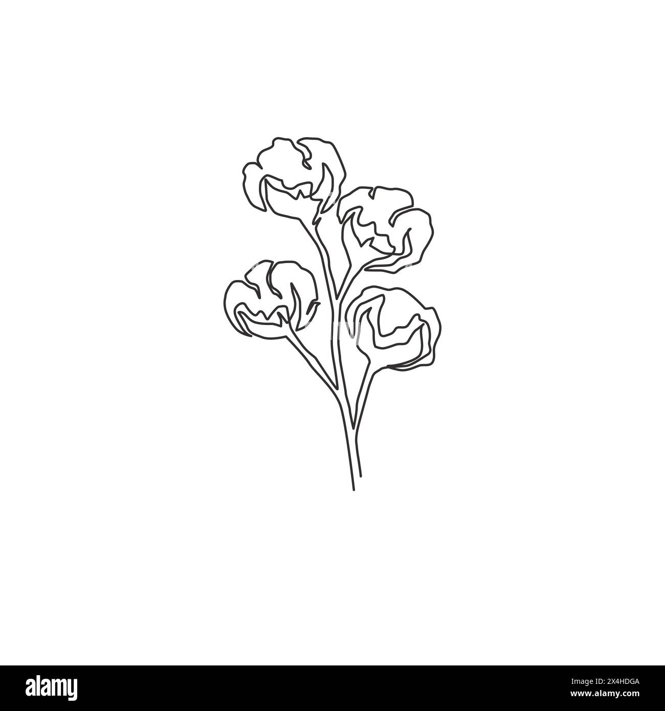 One continuous line drawing of whole soft and fluffy cotton flower for ...