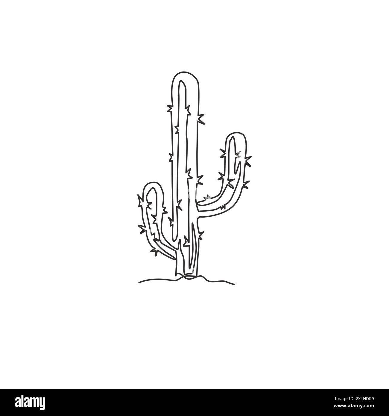 Single continuous line drawing of dry tropical thorny cactus plant ...