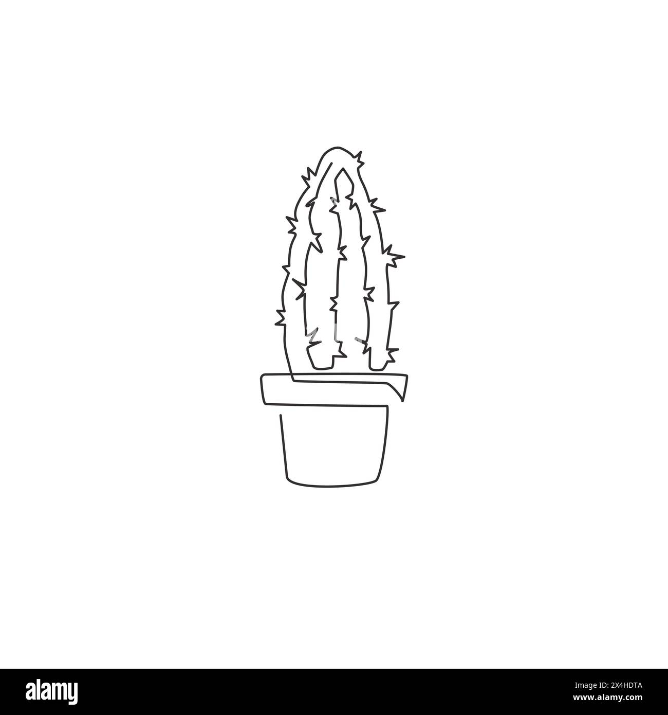 One continuous line drawing cute potted tropical spiny cactus plant ...