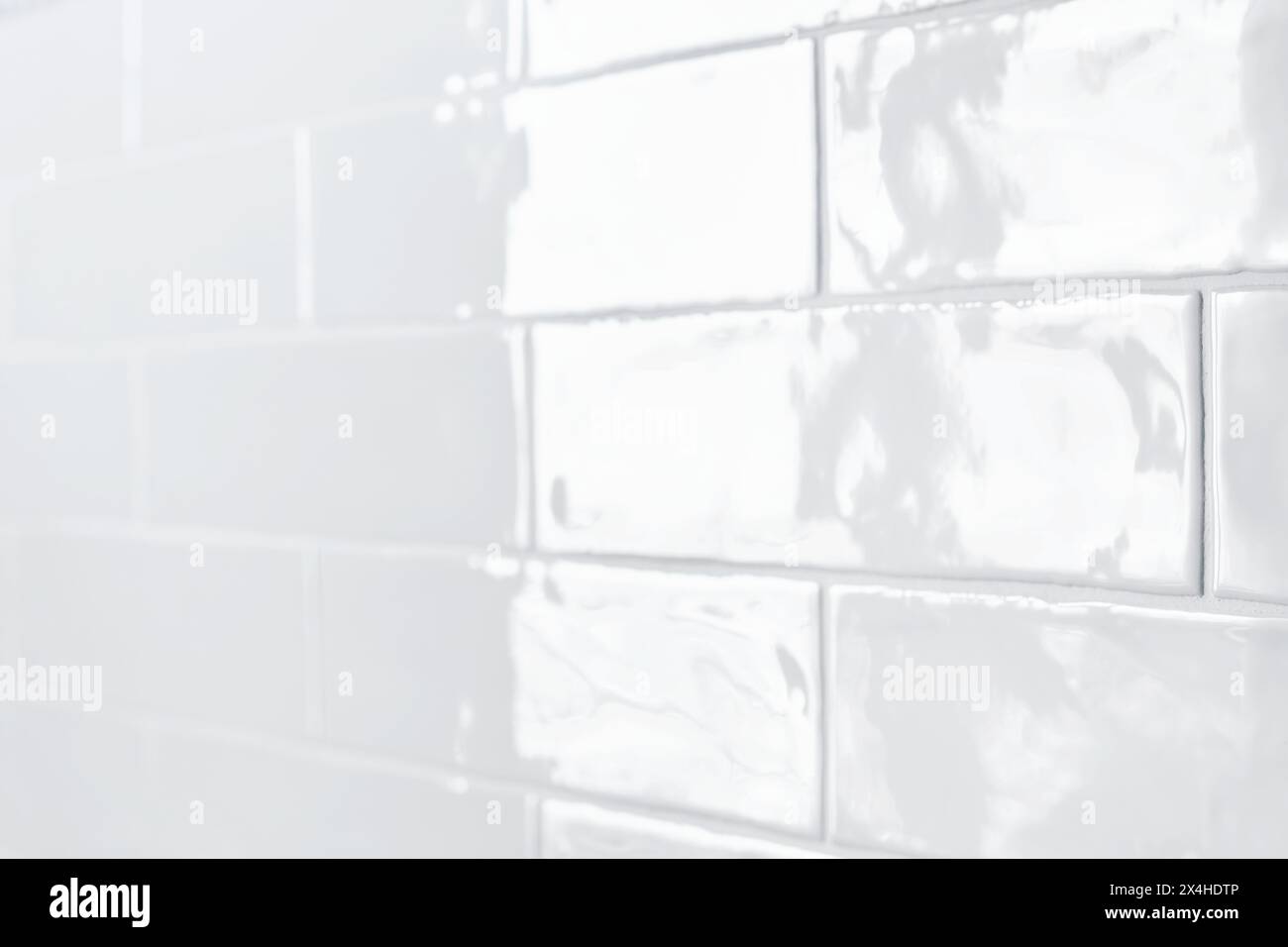 White light brick tiles wall texture wide background in rustic style ...