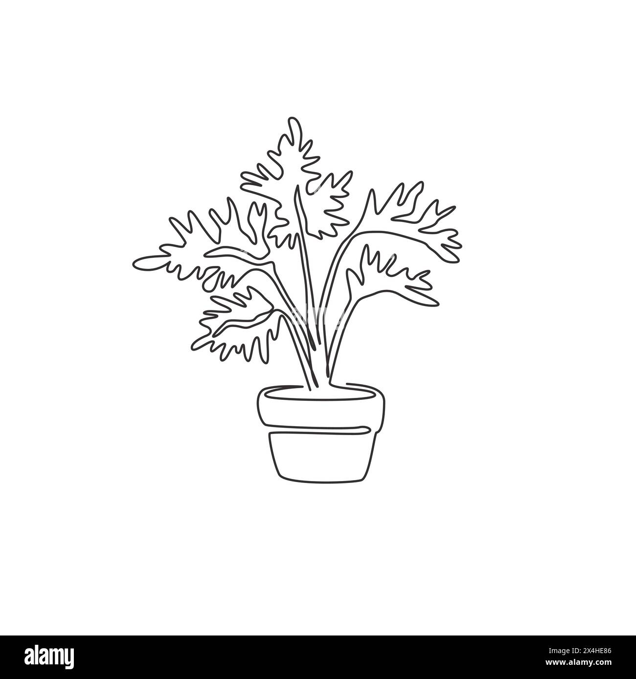 Single continuous line drawing potted cute tropical leaf plant ...