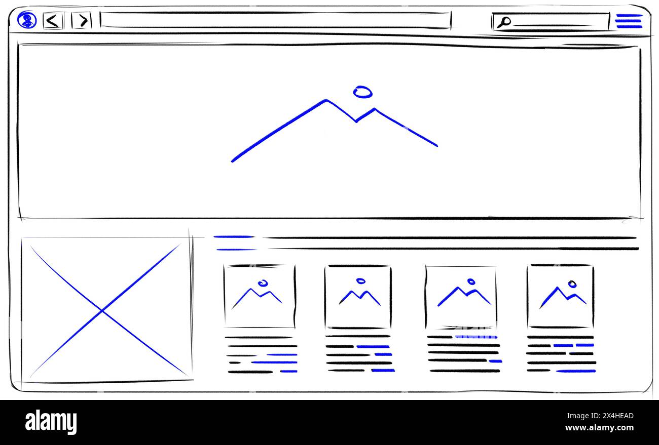 Website design template. Wireframe with different elements on white ...