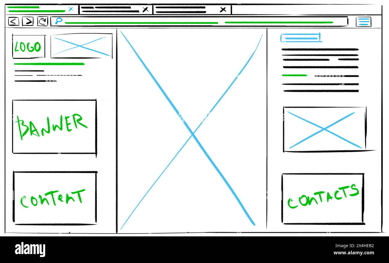 Website design template. Wireframe with different elements on white ...