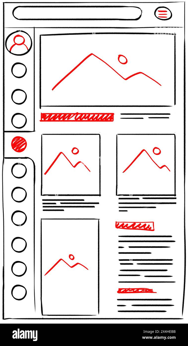 Website design template. Wireframe with different elements on white ...