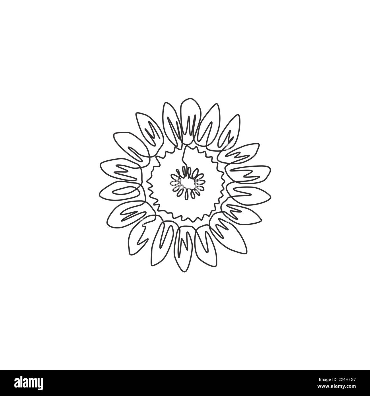One single line drawing of beauty fresh sunflower for garden logo ...