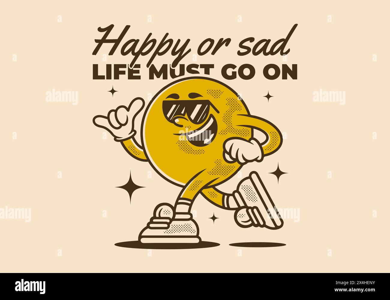 Happy or sad, life must go on. Mascot character illustration of ball ...