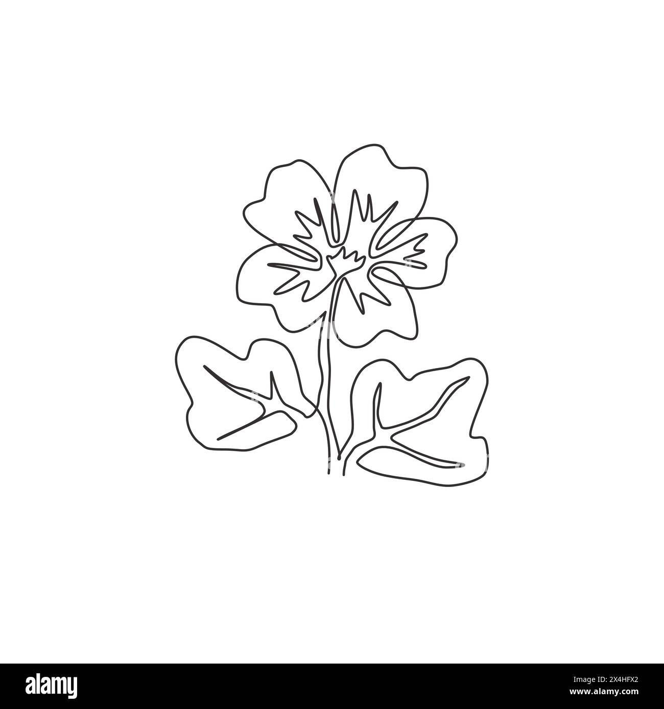 One Continuous Line Drawing Beauty Fresh Purple Mallow For Wall Home