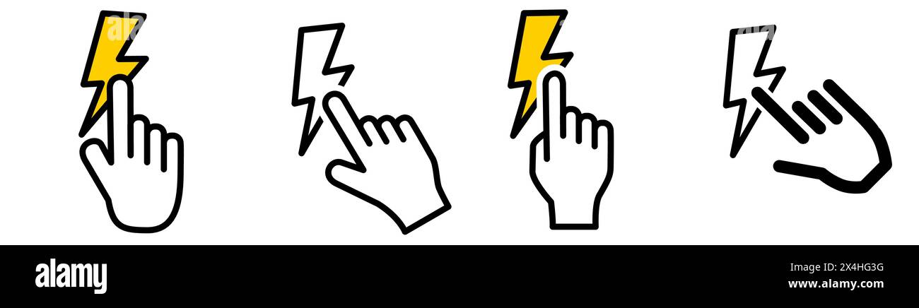 Finger pointing to flash icon. Concept of power or flashlight selection ...