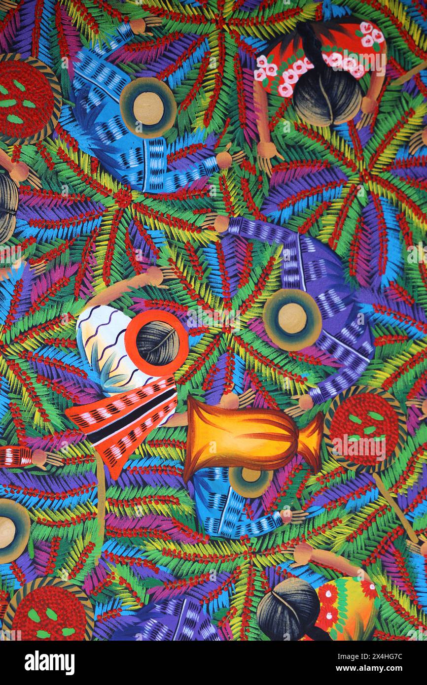 Bird's eye ,aerial view painting of a colourful Guatemalan group of ...