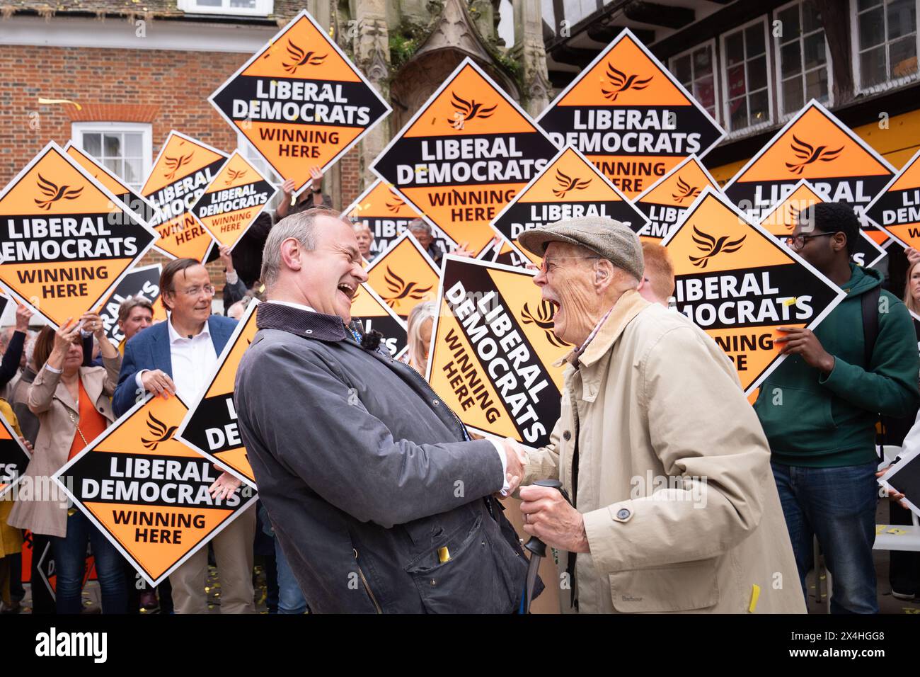 Liberal Democrat leader Sir Ed Davey is greeted by supporters as he ...