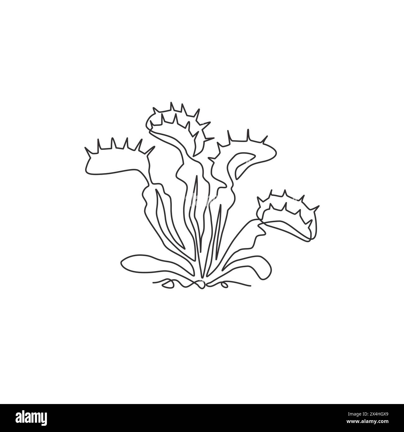 Single one line drawing scary fresh venus flytrap for garden logo ...