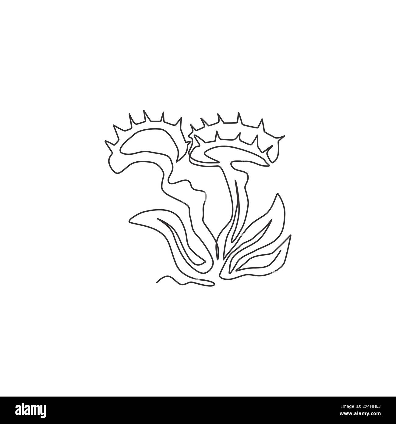Single one line drawing of beauty fresh venus flytrap for home wall ...