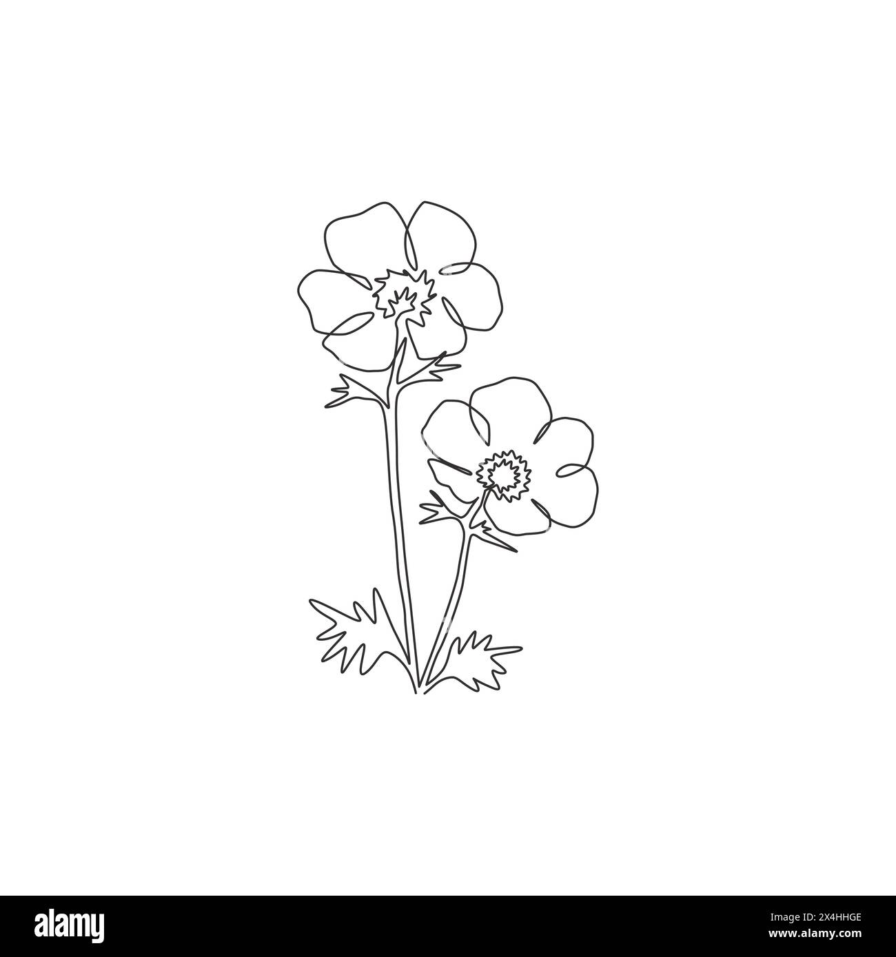 Single continuous line drawing of beauty fresh rhododendron for art ...