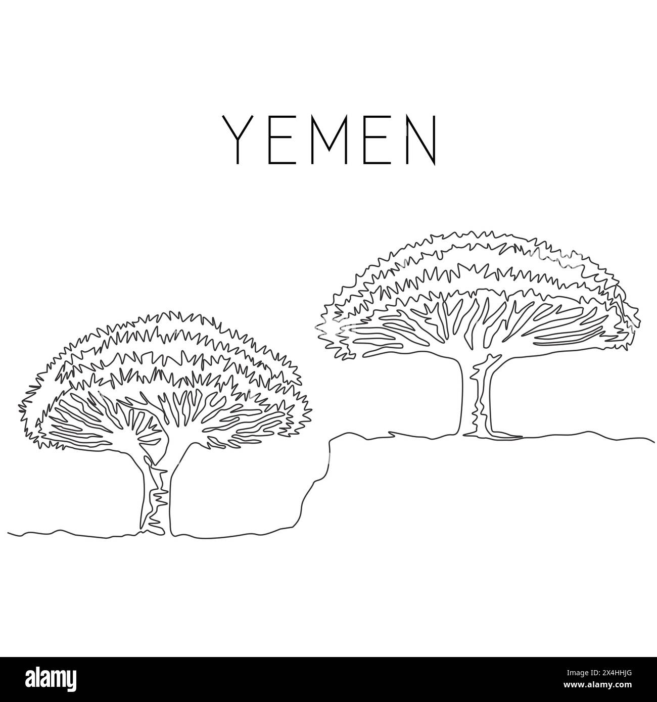 Single continuous line drawing beauty dragon blood tree for wall decor ...